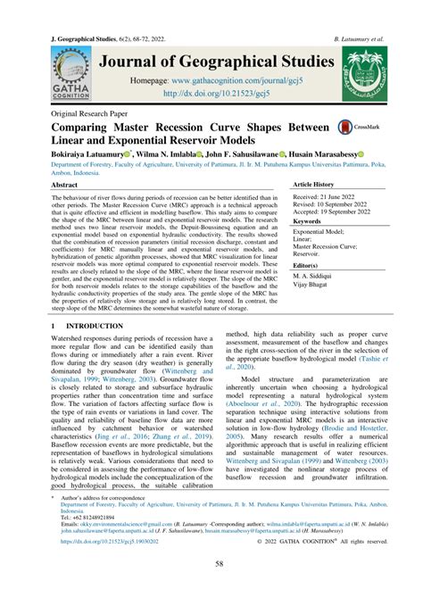 Pdf Comparing Master Recession Curve Shapes Between Linear And Exponential Reservoir Models