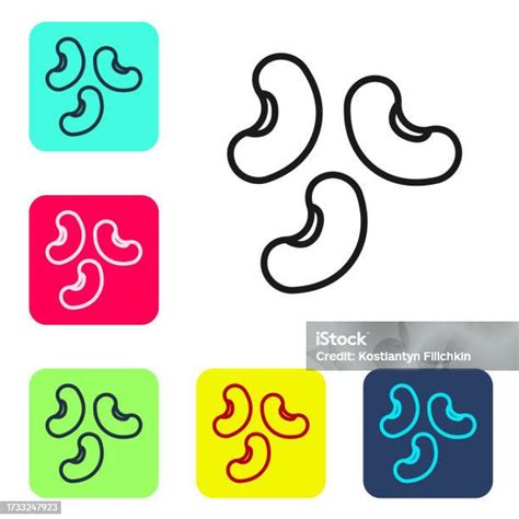 흰색 배경에 격리 된 검은 줄 콩 아이콘 색상 정사각형 단추로 아이콘을 설정합니다 벡터 3차원 형태에 대한 스톡 벡터 아트 및 기타 이미지 3차원 형태 건강한 생활방식