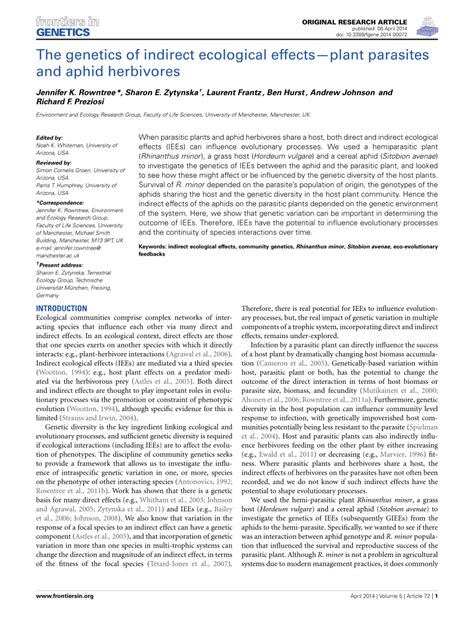Pdf The Genetics Of Indirect Ecological Effects—plant Parasites And