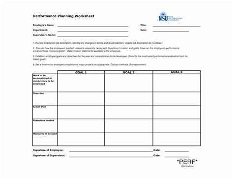 Employee Performance Plan Template New Employee Performance Planning Worksheet Template Example
