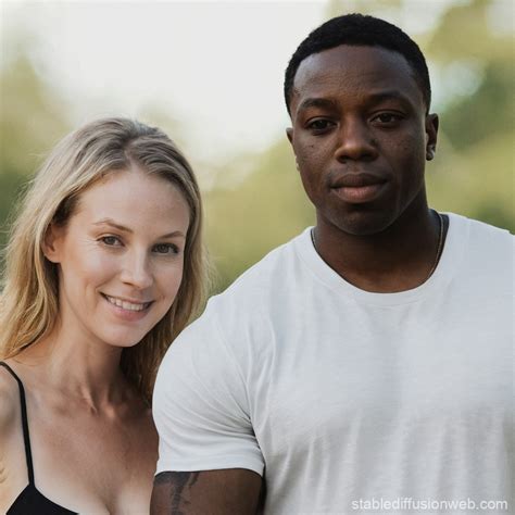 Interracial Couple White Blonde Princess With Blue Eyes In The Beach