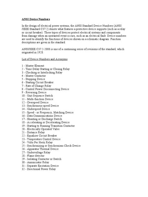 ansi device numbers relay machines