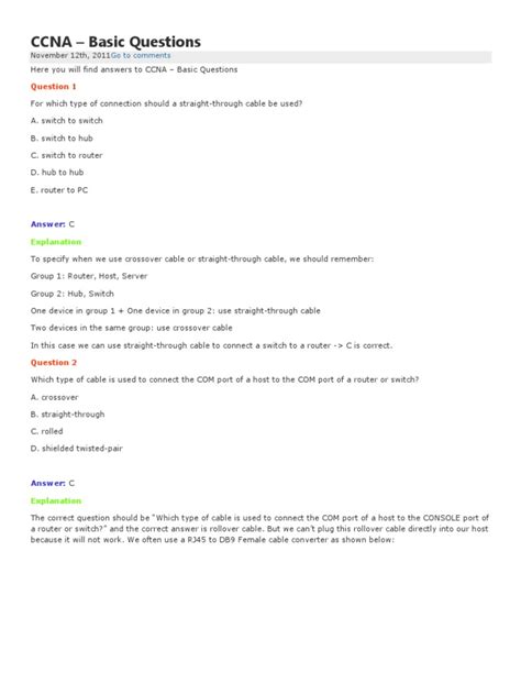 Ccna Basic Questions Pdf Computer Network Network Switch