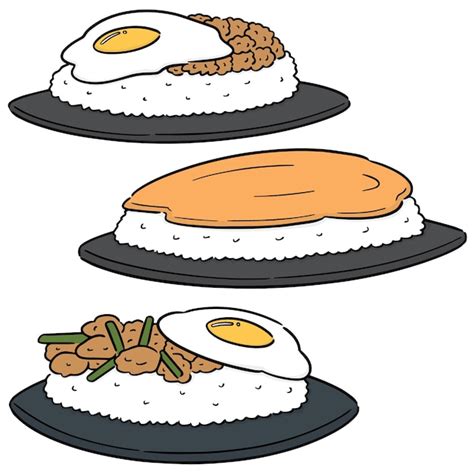 Conjunto De Vectores De Huevo Frito Y Arroz Vector Premium