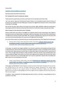 Submission To The Queensland Law Reform Commission On A Framework For A Decriminalised Sex