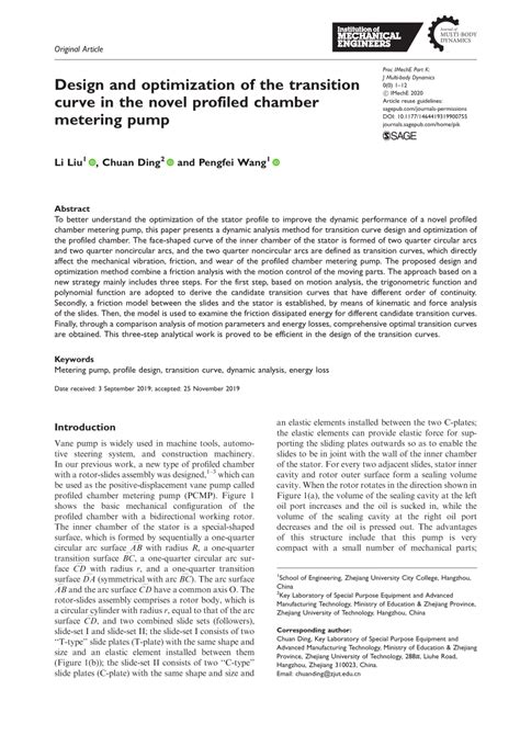 Pdf Design And Optimization Of The Transition Curve In The Novel Profiled Chamber Metering Pump