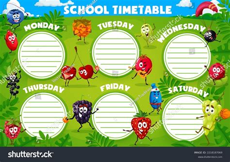 Education Timetable Cartoon Berry Characters On Stock Vector Royalty Free 2218187069