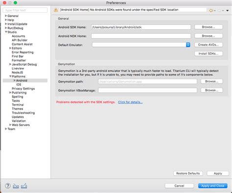 Appcelerator Studio Cannot Detect Valid Ios Nor Android Sdk On Mac