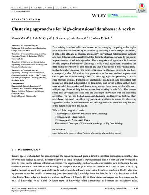 Pdf Clustering Approaches For High‐dimensional Databases A Review