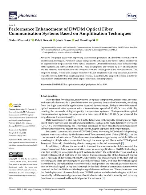 Performance Enhancement Of Dwdm Optical Fiber Pdf Wavelength Division Multiplexing
