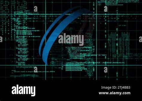 Animation Of Sphere With Blue Circles Spinning Against Data Grids On