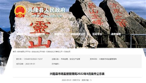 河北省承德市兴隆县市场监督管理局2022年8月案件公示表 中国质量新闻网