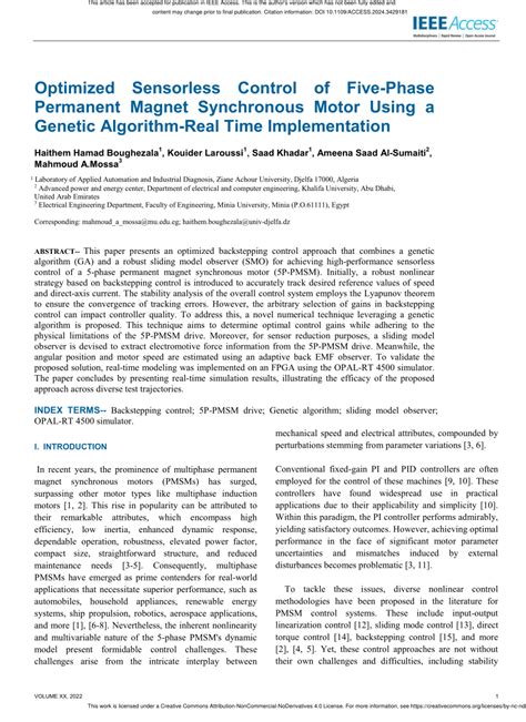 Pdf Optimized Sensorless Control Of Five Phase Permanent Magnet Synchronous Motor Using A