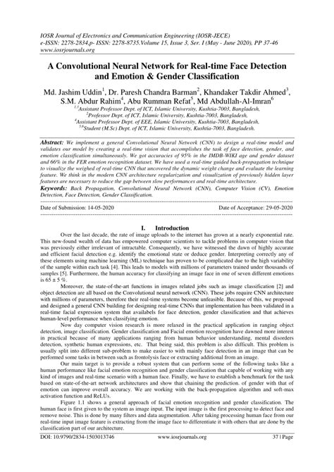 Pdf A Convolutional Neural Network For Real Time Face Detection And Emotion And Gender