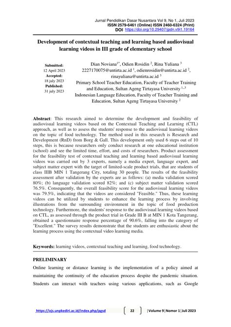 Pdf Development Of Contextual Teaching And Learning Based Audiovisual Learning Videos In Iii