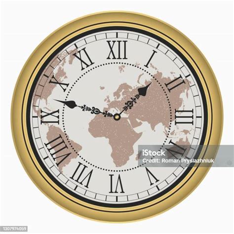 세계지도빈티지 시계 로마 숫자와 골동품 황금 벽 시계 얼굴 다이얼 벡터 그림입니다 벽 시계에 대한 스톡 벡터 아트 및 기타 이미지 벽 시계 고대의 오래된 Istock