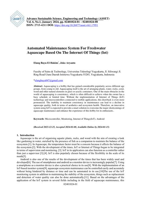 Pdf Automated Maintenance System For Freshwater Aquascape Based On The Internet Of Things Iot