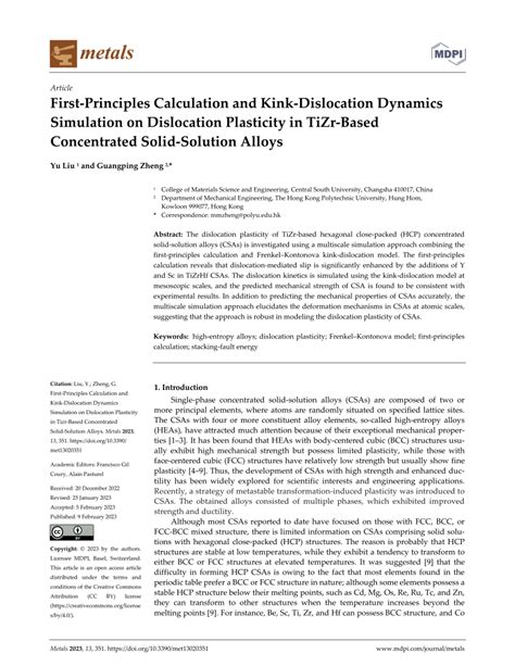 Pdf First Principles Calculation And Kink Dislocation Dynamics Simulation On Dislocation