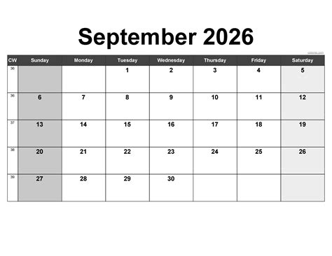Free September 2026 Calendar Printable Pdf Xls Png Formats One
