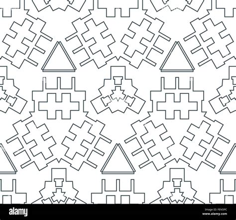 Vector Dark Monochrome Color Outline Abstract Geometric Seamless Pattern White Background Stock