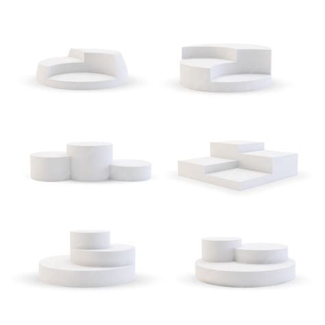 흰색 연단 원형 실린더 및 사각 빈 스탠드 무대 및 연단 계단 템플릿 그림 현실적인 쇼룸 받침대 및 플랫폼 모형 흰색