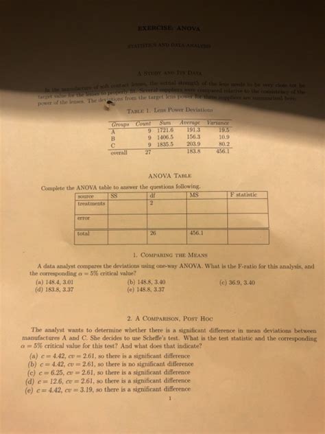 Solved EXERCISE ANOVA STATISTICS AND DATA ANALYSIS A STUDY Chegg