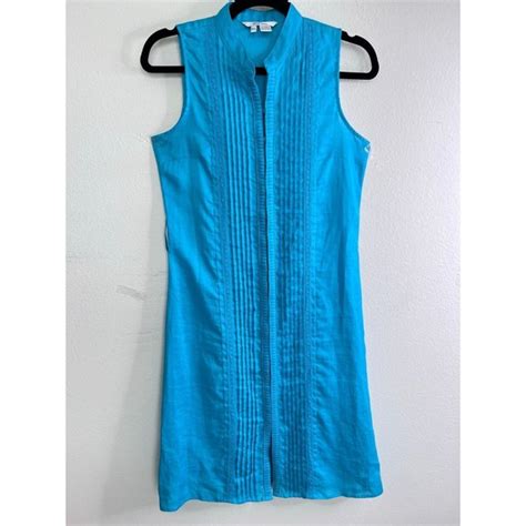 Zara Dresses Zara Basic 0 Ramie Dress Sleeveless Teal Slim Fit