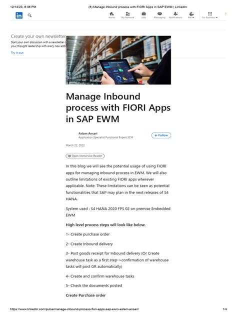 Manage Inbound Process With Fiori Apps In Sap Ewm Linkedin Download Free Pdf Linked In