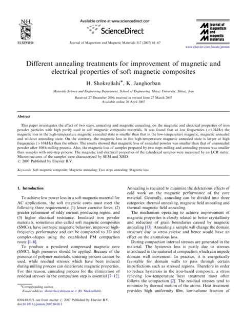 Different Annealing Treatments For Improvement Of Magnetic And Electrical Properties Of Soft