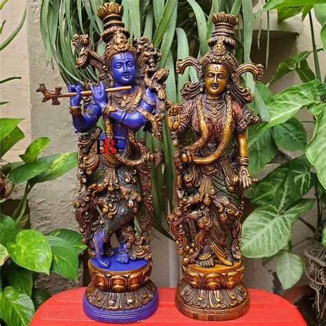 Radha Krishna Brass Statue With Multicolor Large Radha Krishna Statue