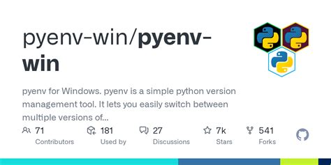 Github Pyenv Winpyenv Win Pyenv For Windows Pyenv Is A Simple Python Version Management