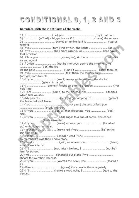 Conditional Types 0 1 2 3 Esl Worksheet By Veronica Delellis