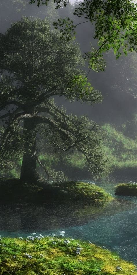 Завантажити шпалери на робочий стіл ПК Фантазія Пейзаж Річка Дерево