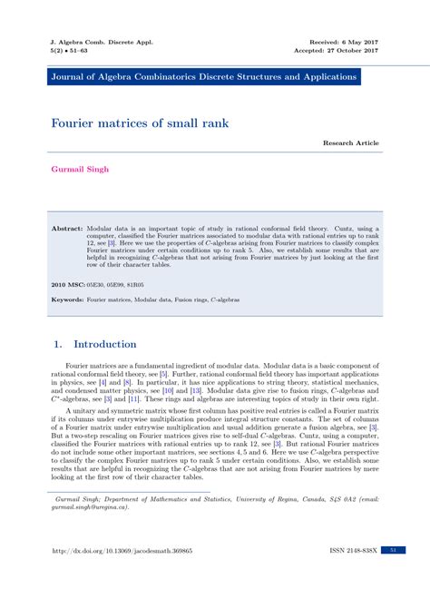 Pdf Fourier Matrices Of Small Rank