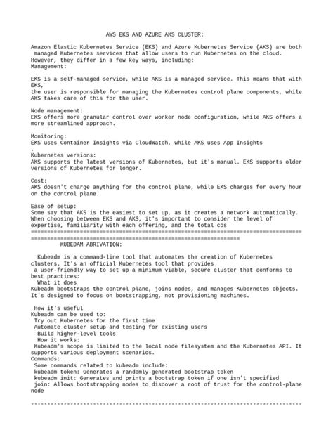 Diffrence Of Aws Eks And Azureaks Pdf System Software Information Technology
