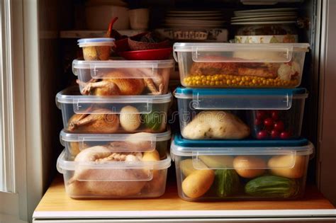 Bustling Kitchen Filled With Array Of Food Items Stored In Various Plastic Containers Sense Of