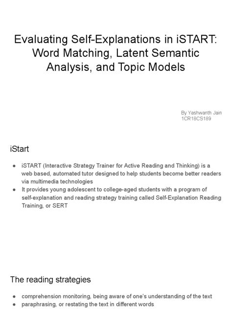 Evaluating Self Explanations In Istart Word Matching Latent Semantic Pdf