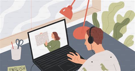 학생은 노트북 화면에서 수업을 보면서 온라인으로 학습합니다 벡터 Unsplash의 교육 이미지