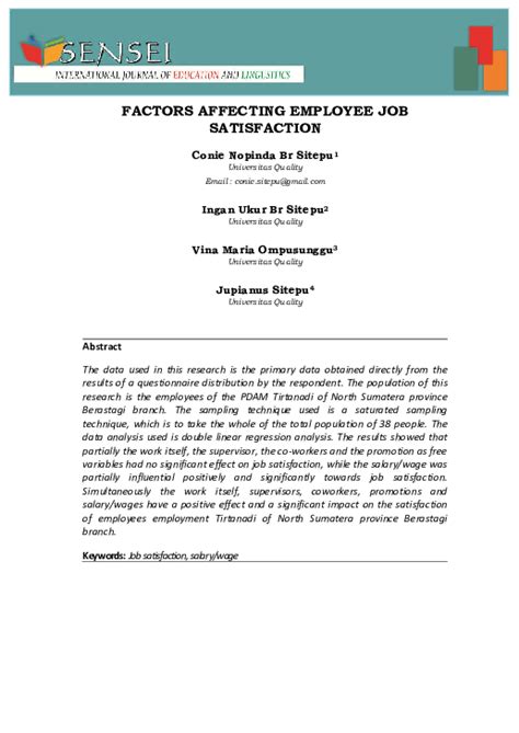 Pdf Factors Affecting Employee Job Satisfaction
