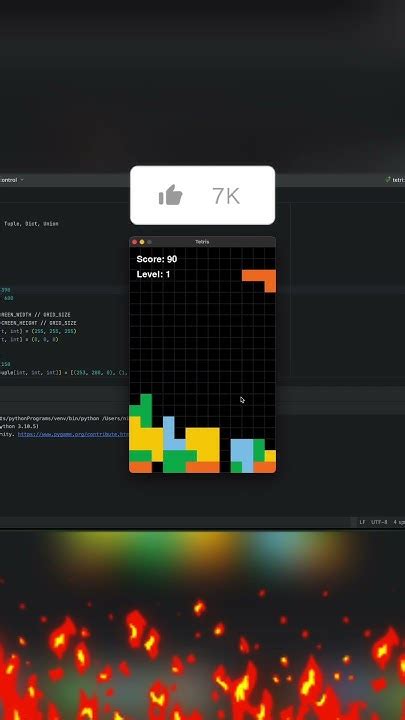 making tetris in python🔥 shorts python amazing programming youtube