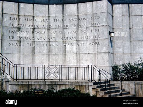 A 1958 View Of The Famous Biblical ‘swords Into Plowshares Ploughshares Quote Engraved On Steps