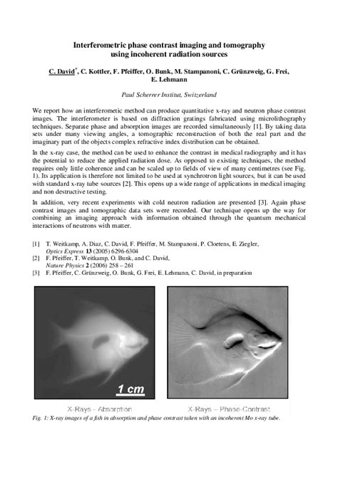 Pdf Interferometric Phase Contrast Imaging And Tomography Using
