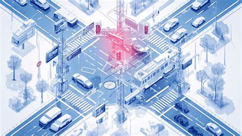 Modern Urban Intersection With Surveillance Systems Monitoring Traffic Flow And Safety Stock
