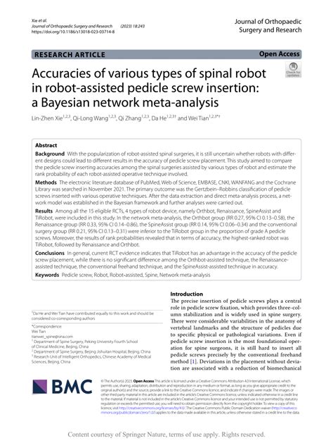 Pdf Accuracies Of Various Types Of Spinal Robot In Robot Assisted Pedicle Screw Insertion A