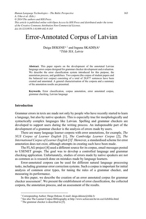 Pdf Error Annotated Corpus Of Latvian