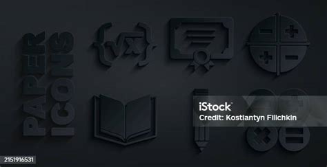 연필 Xyz 좌표계 열린 책 계산기 인증서 템플릿 및 X 글리프 아이콘의 제곱근을 설정합니다 벡터 0명에 대한 스톡 벡터 아트 및 기타 이미지 Istock