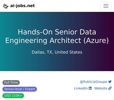 Hiring Hands On Senior Data Engineering Architect Azure In Dallas