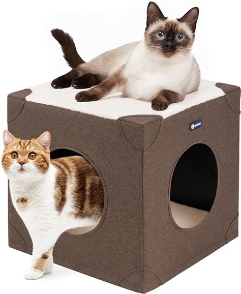 Veehoo Cat Bed House For Indoor Cats 2 Large Cat Cave With Soft Fluffy Fuzzy Pad
