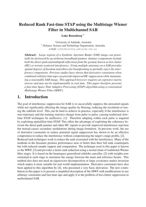 Pdf Reduced Rank Fast Time Stap Using The Multistage Wiener Filter In
