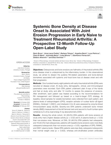 Pdf Systemic Bone Density At Disease Onset Is Associated With Joint